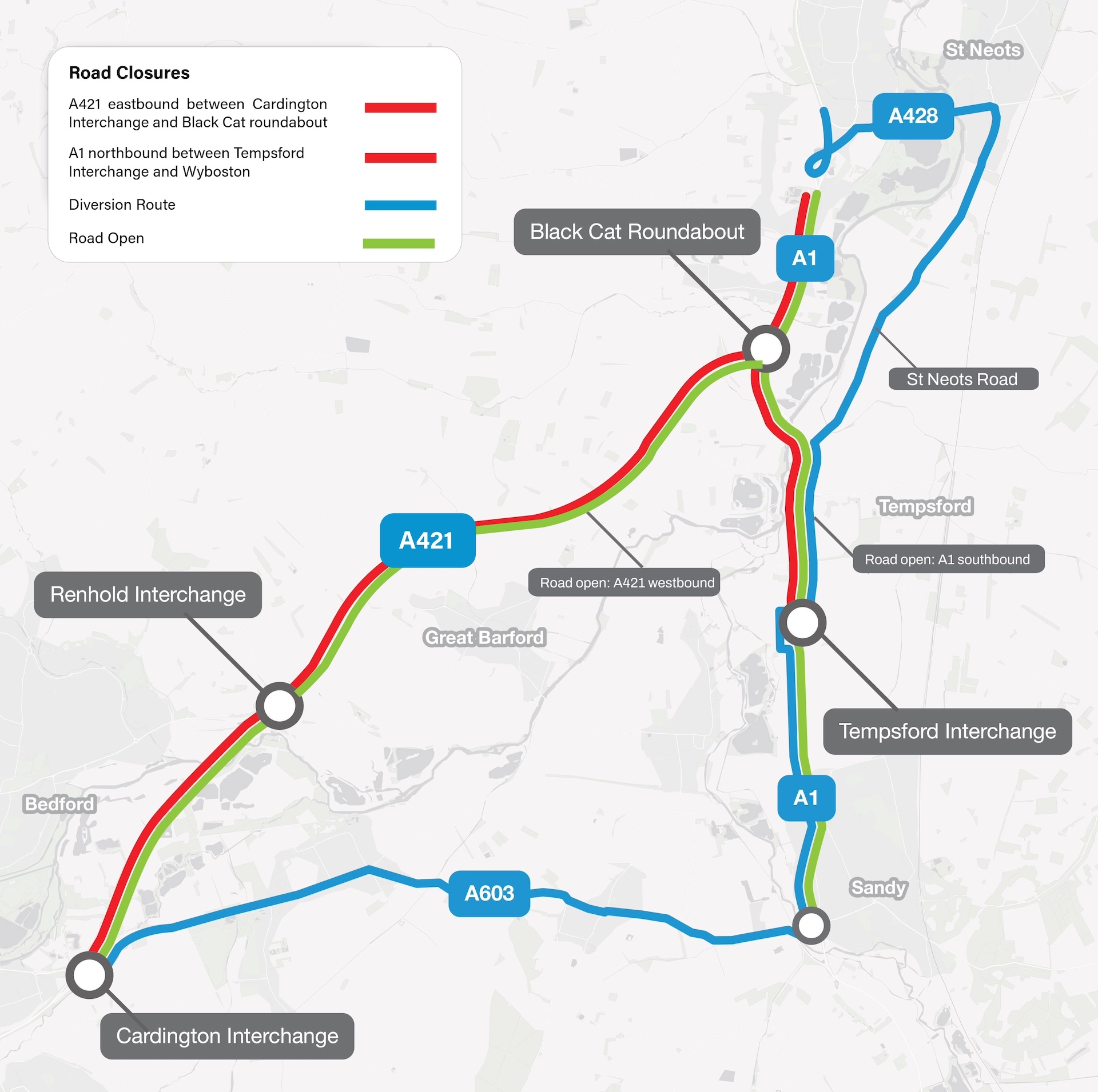A1 and A421 Weekend Closures For Black Cat Works | Carwow